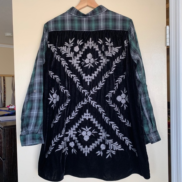 Democracy | Tops | Democracy Plaid Velvet Embroidered Button Down Shirt ...